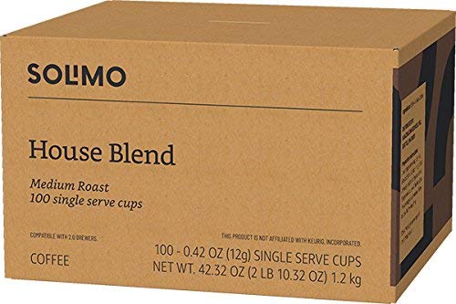 Amazon Brand - 100 Ct. Solimo Medium-Dark Roast Coffee Pods, House Blend, Compatible with Keurig 2.0 K-Cup Brewers