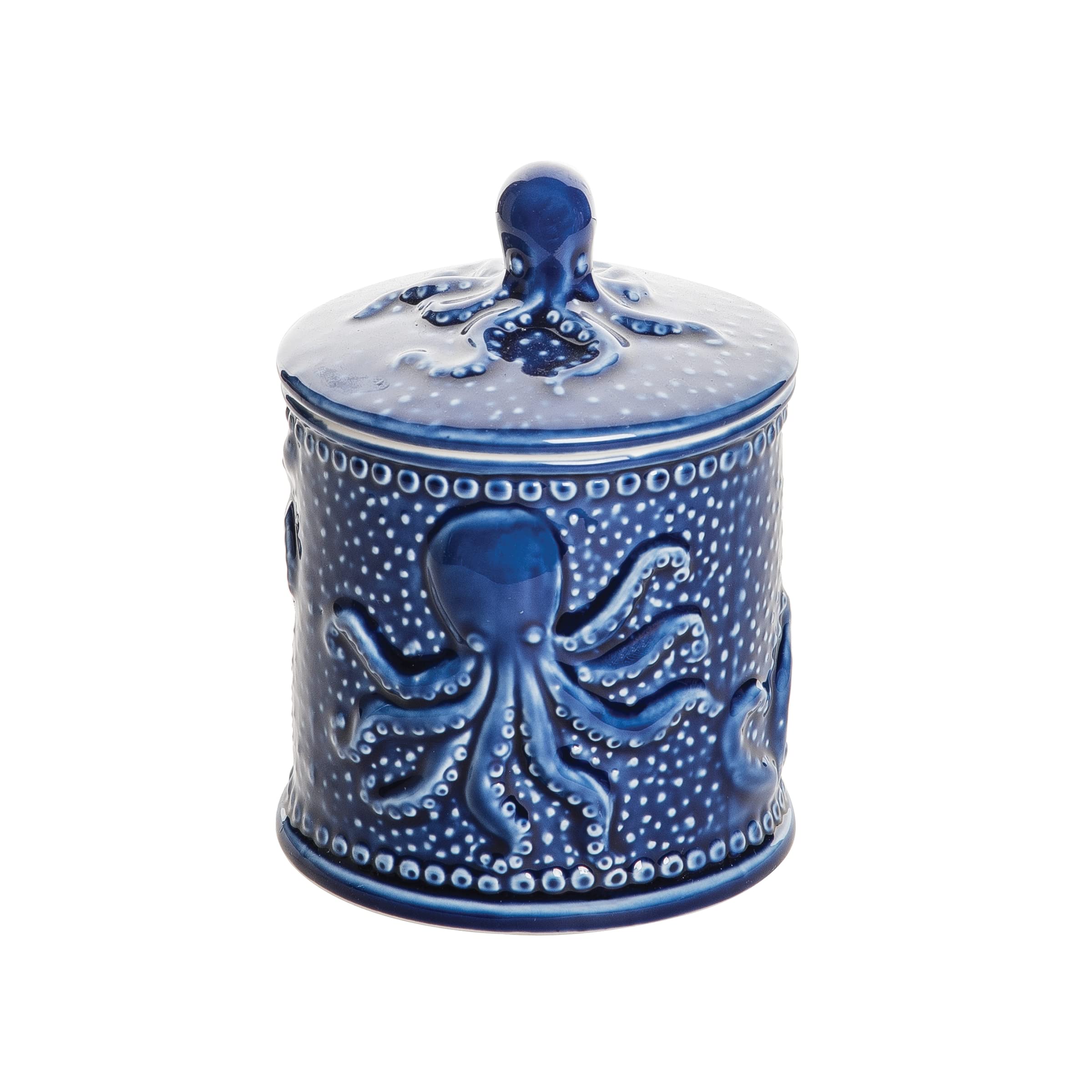 Beachcombers 5.25" Decorative Large Octopus Porcelain Drinkware Serveware Condiment Canister Holder Home Summer Nautical Coastal Ocean Beach House Kitchen Dining Dinner Table Tabletop Party Decor