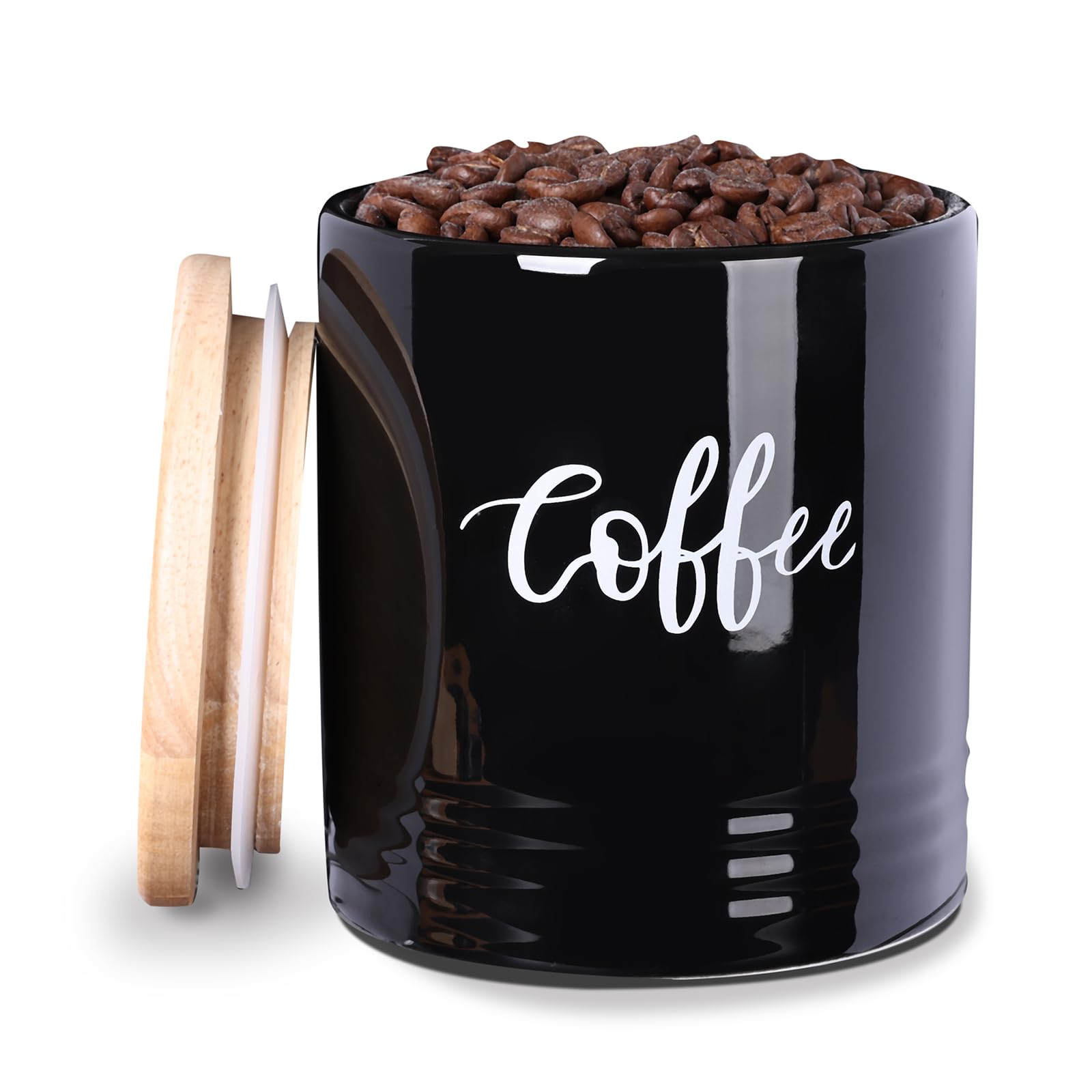 LEETOYI Porcelain Food Storage Containers with Lid, 4.5 Inch 31oz, Black Labeled Coffee
