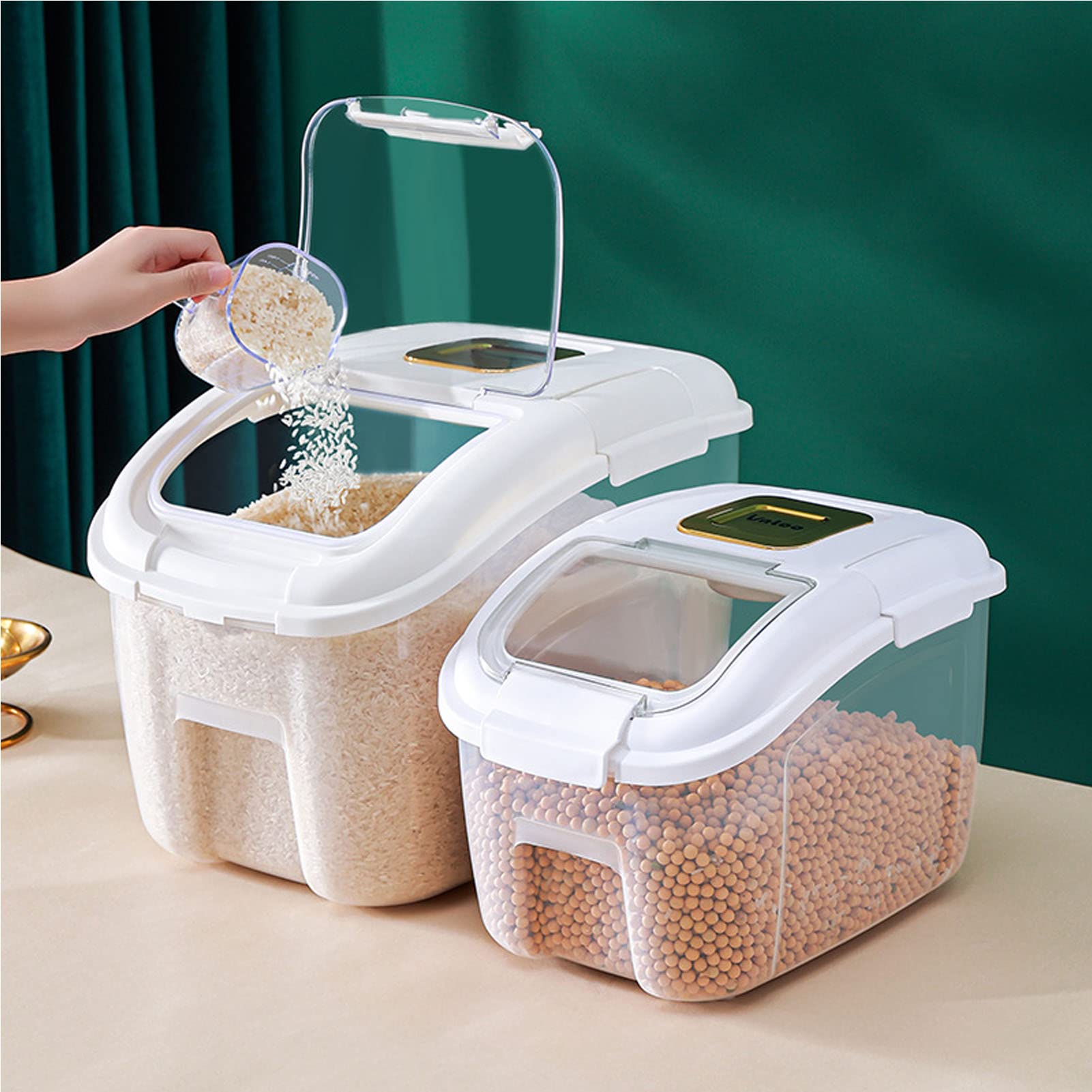 TOPINCN Airtight Rice Storage Container, Bulk Food Container Bin with Measuring Cup, for Rice Flour Cereal Pet Food Storage (5KG)