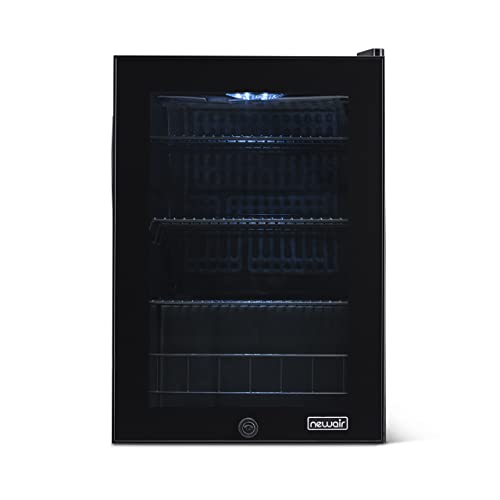 NewAir Beverage Refrigerator Cooler with 90 Can Capacity - Mini Bar Beer Fridge with Right Hinge Glass Door - Cools to 34F - AB-850B - Black