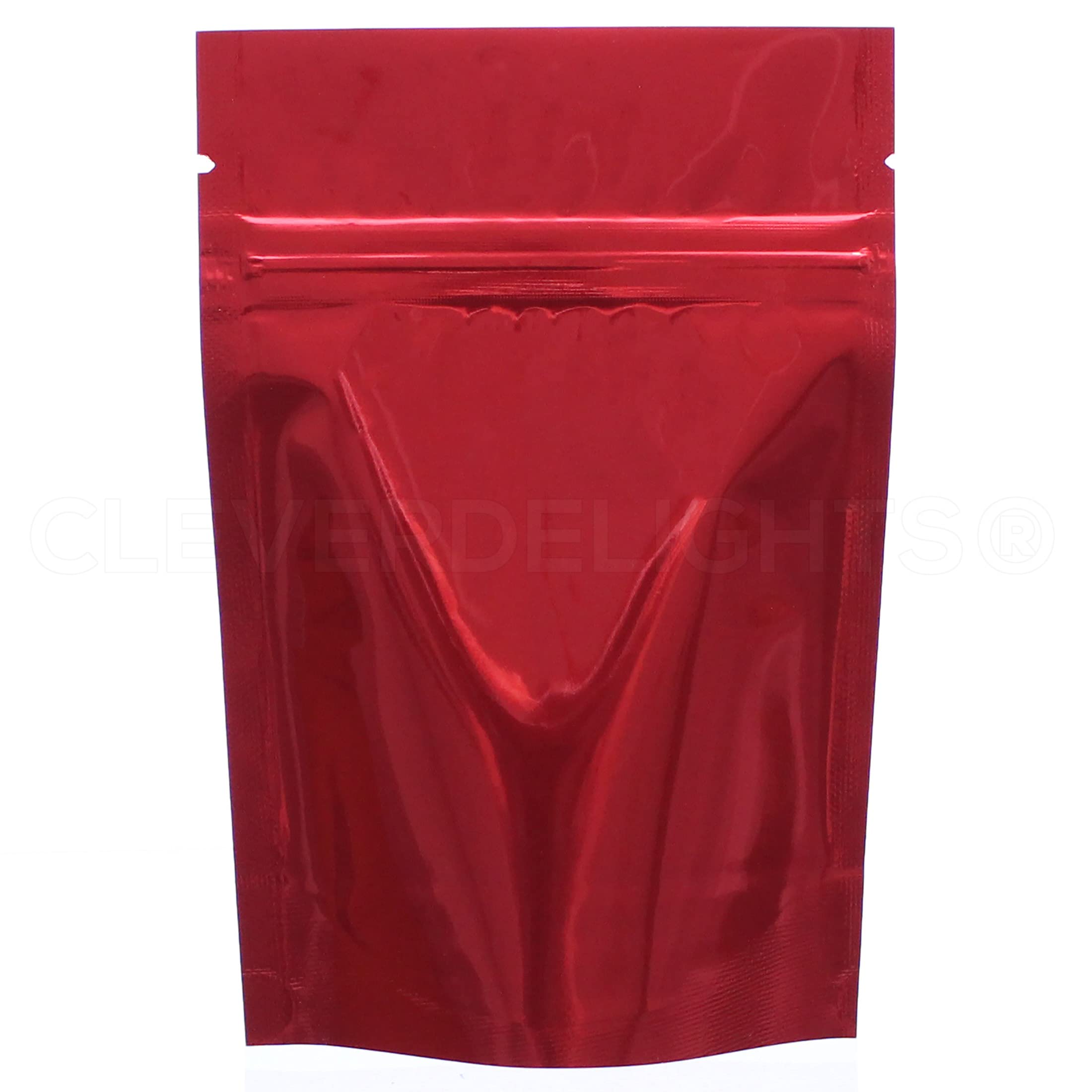 CleverDelights Glossy Red Stand Up Pouches - 100 Pack - 4" x 6" x 2" (2oz) - Resealable Pouch Bag