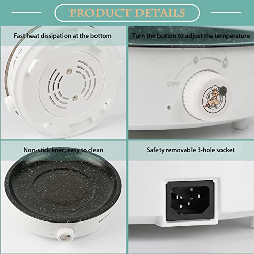 Electric BBQ Grill,Smokeless Indoor Coated Griddle Pan,10 Inch Round Nonstick Plate Portable, Medical Stone Coating Easy Cleaning,Grilling Surface Perfect for Cooking BBQ and Party Barbecue