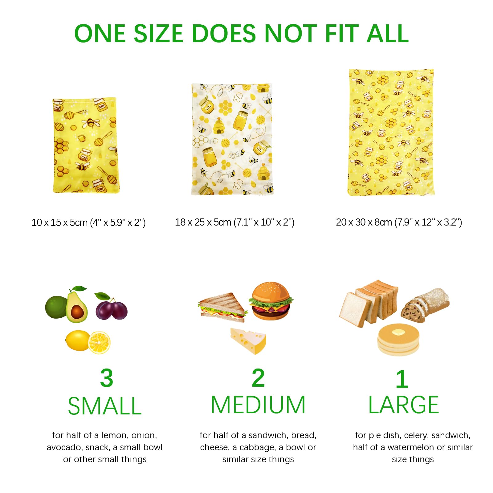 6 Pack Sealable Reusable Beeswax Food Bags, Sustainable Food Storage Containers, Easy to Clean, Easy to Use, Alternative to Plastic