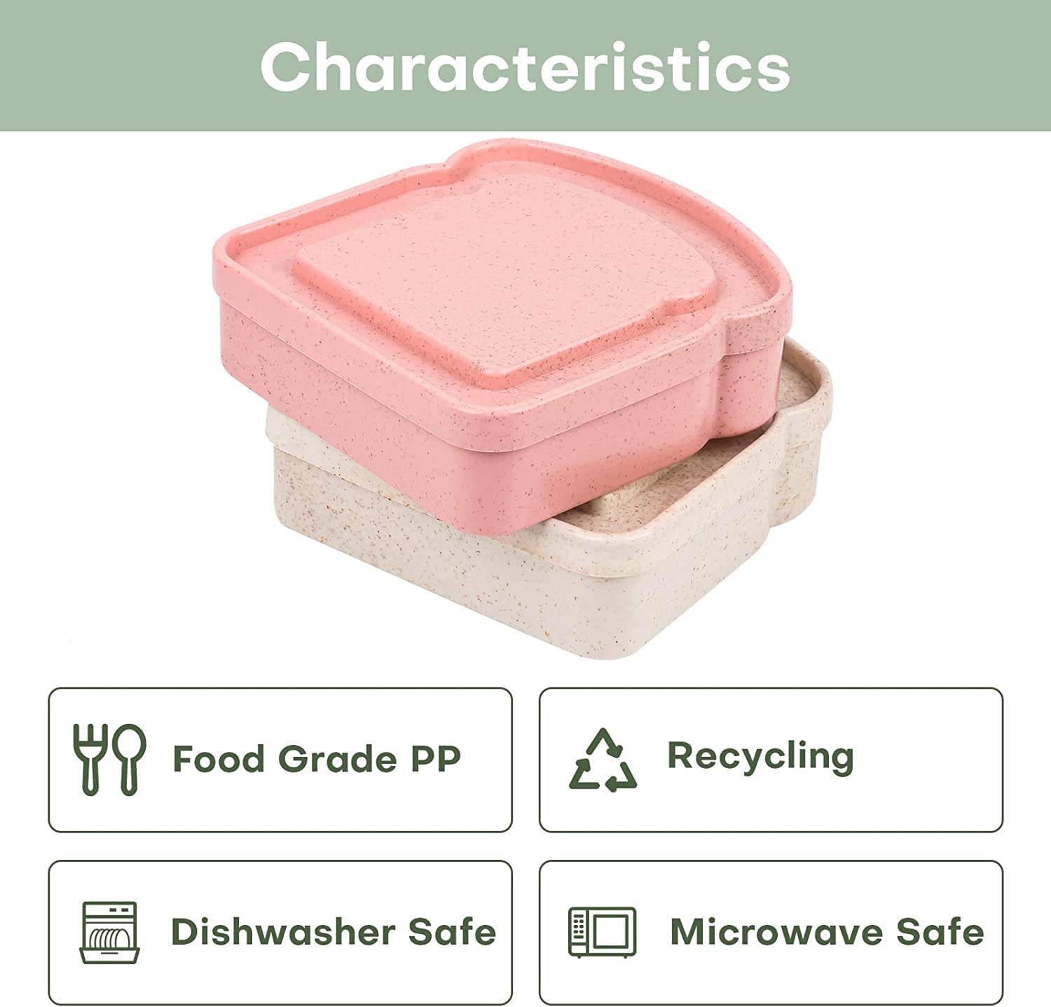 NADUSEP Sandwich Containers, 2 Pcs Sandwich Box Food Storage Toast Shape Holder Plastic for Lunch, Sandwich Keeper for Adults Prep Microwave (White Grey)
