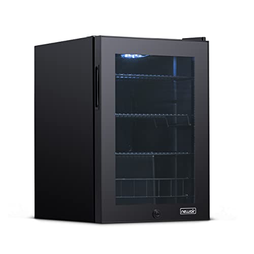 NewAir Beverage Refrigerator Cooler with 90 Can Capacity - Mini Bar Beer Fridge with Right Hinge Glass Door - Cools to 34F - AB-850B - Black