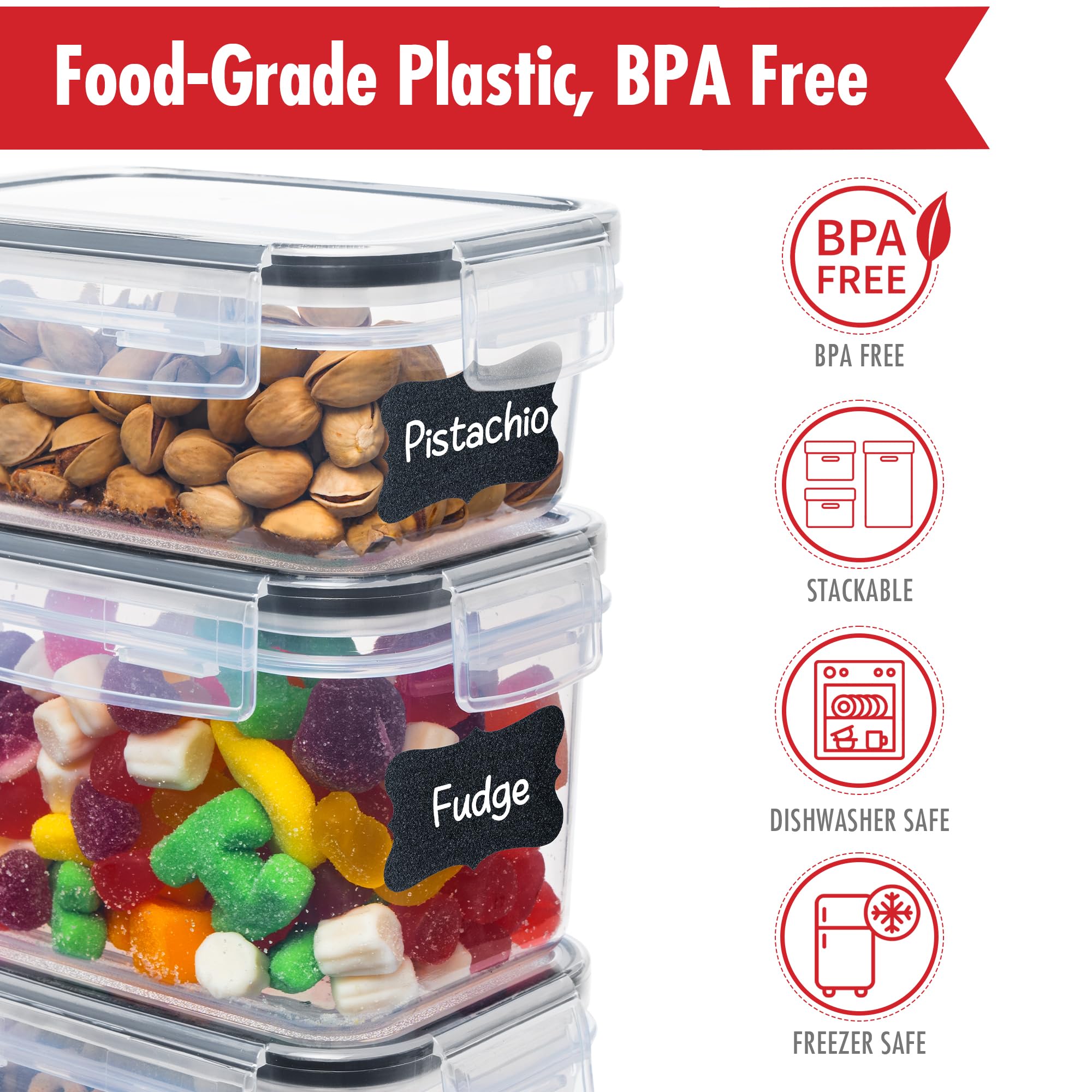 Lifetime Home 30 PACK Airtight Food Storage Containers Set with Lids for Kitchen & Pantry Organization - BPA-Free for Cereal, Pasta, Rice, Vegetables, Fruits & Flour - Markers and Labels Included