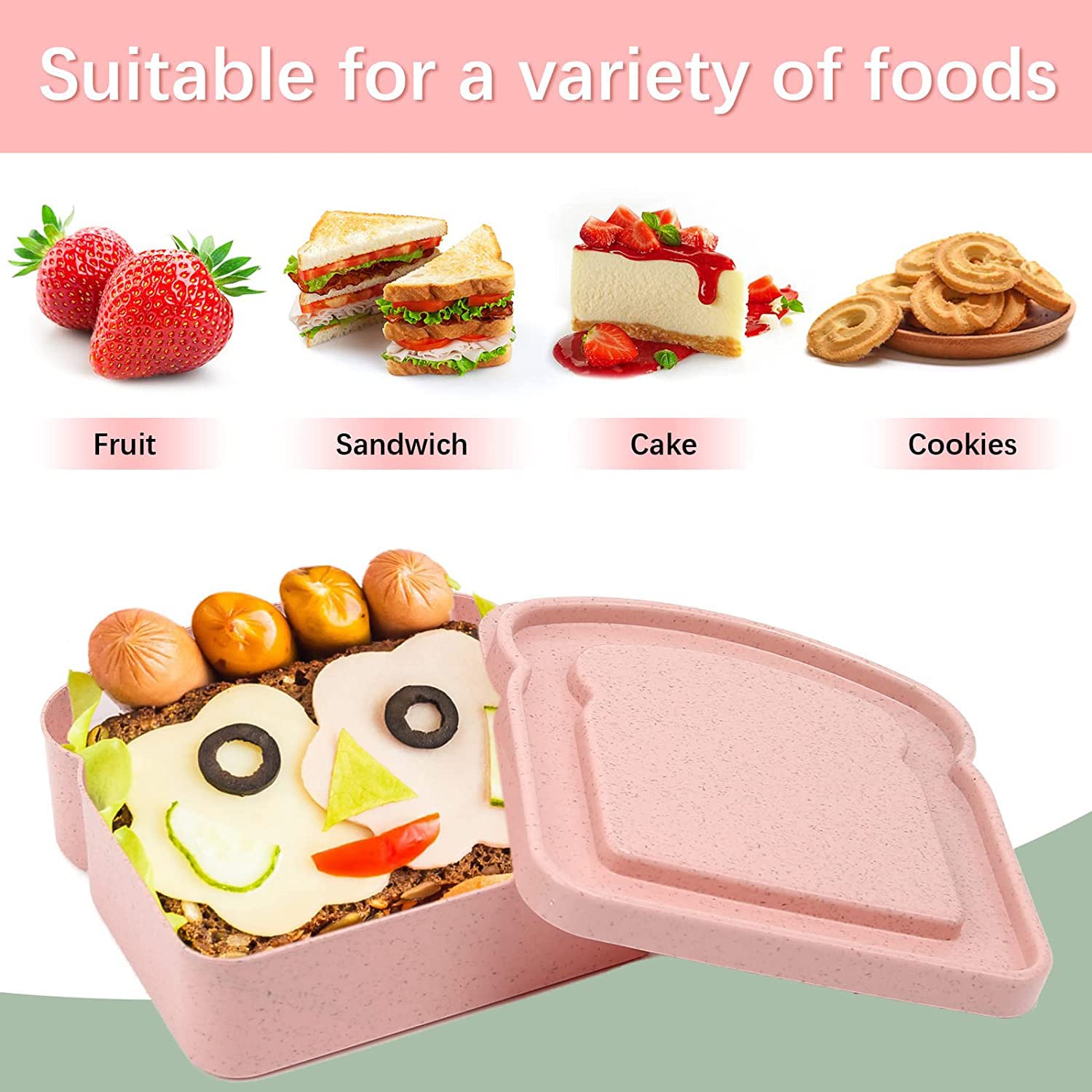 NADUSEP Sandwich Containers, 2 Pcs Sandwich Box Food Storage Toast Shape Holder Plastic for Lunch, Sandwich Keeper for Adults Prep Microwave (White Grey)