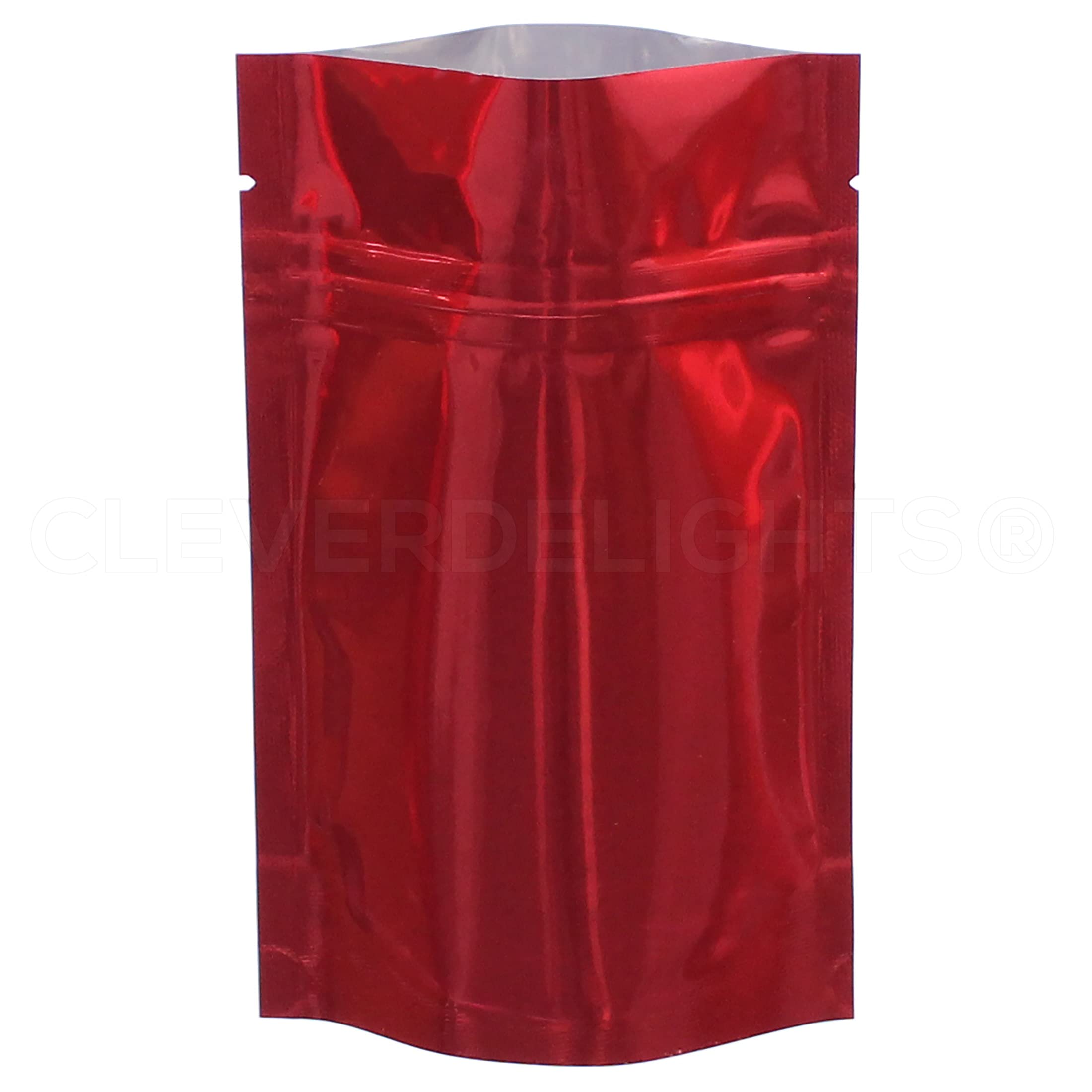 CleverDelights Glossy Red Stand Up Pouches - 100 Pack - 4" x 6" x 2" (2oz) - Resealable Pouch Bag
