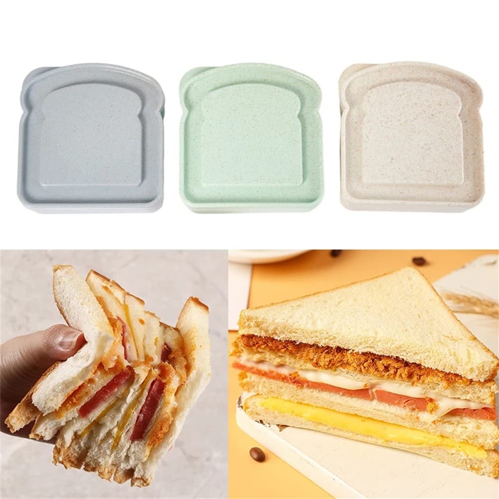 NADUSEP Sandwich Containers, 2 Pcs Sandwich Box Food Storage Toast Shape Holder Plastic for Lunch, Sandwich Keeper for Adults Prep Microwave (White Grey)