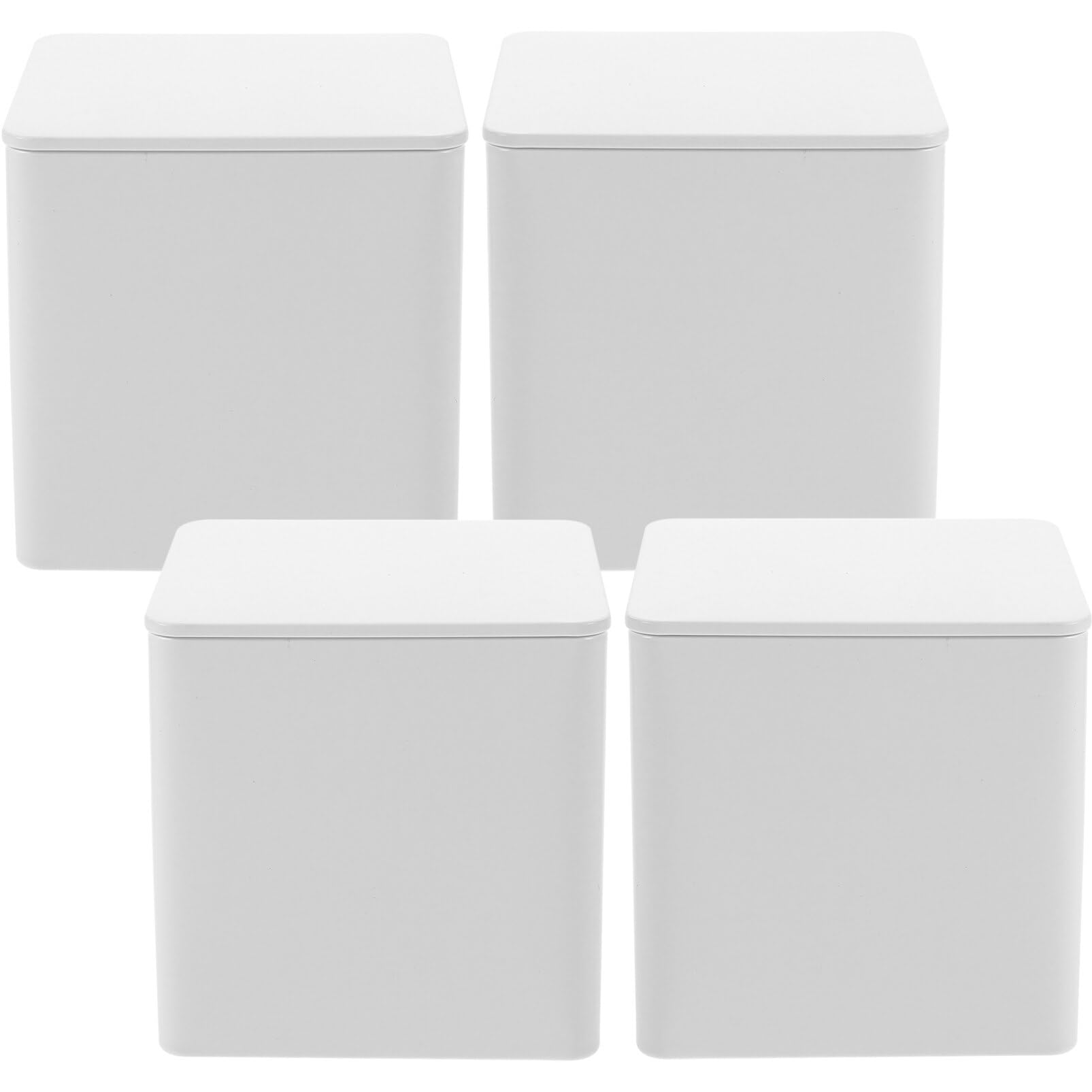 EXCEART 4pcs Metal Tea and Tin Set Airtight Square Canisters with Lids Containers for Coffee Loose Tea Candy or Spices Seasoning Storage White