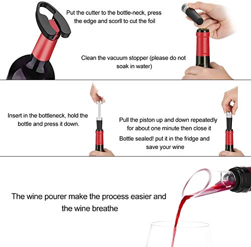 Electric Wine Opener - Flauno Automatic Wine Bottle Opener, Electric Corkscrew Wine Opener with Foil Cutter, Vacuum Wine Stopper, Wine Aerator Pourer, Ideal Wine Gift Set, Rechargeable
