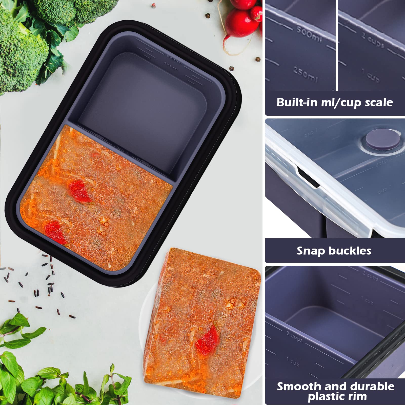 Webake Silicone Freezer Tray with Lid, 2 Cup Ice Cube Tray for Soup Sauce Meal Prep, BPA Free - Grey