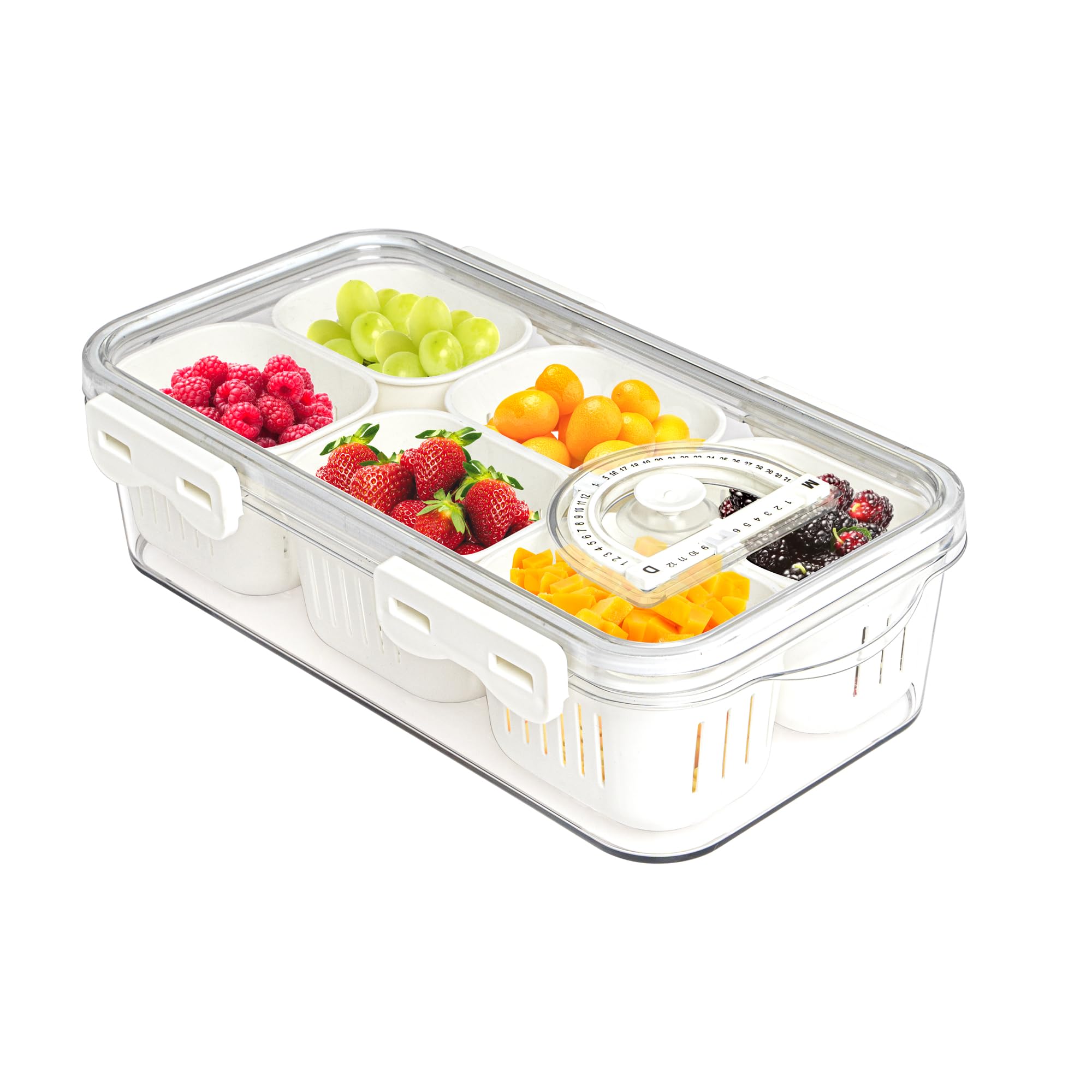 MANO Serving Trays for Party Divided Veggie Tray with Lid Sealed Sectioned Fruit Snack Serving Platter Vegetable Storage with 6 Compartments Snackle Box Charcuterie Container Fridge Organizer