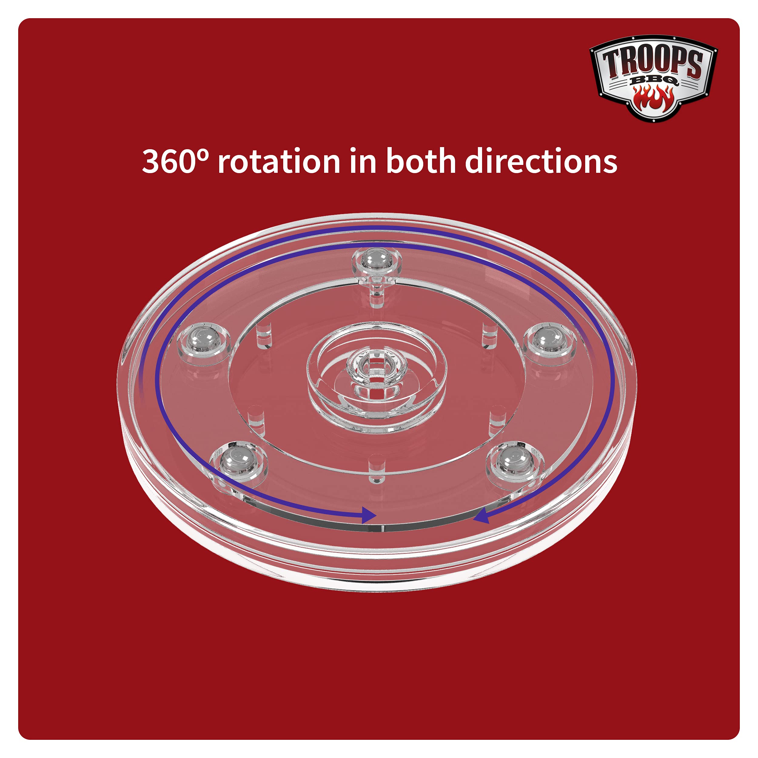 TROOPS BBQ 4” Lazy Susan Turntable Organizer for Table, Kitchen Countertop, Pantry, Cabinet, Spices, Makeup, TV, Rotating Swivel Base Clear Acrylic Plates, 20-lb Load Capacity, 1-Pack
