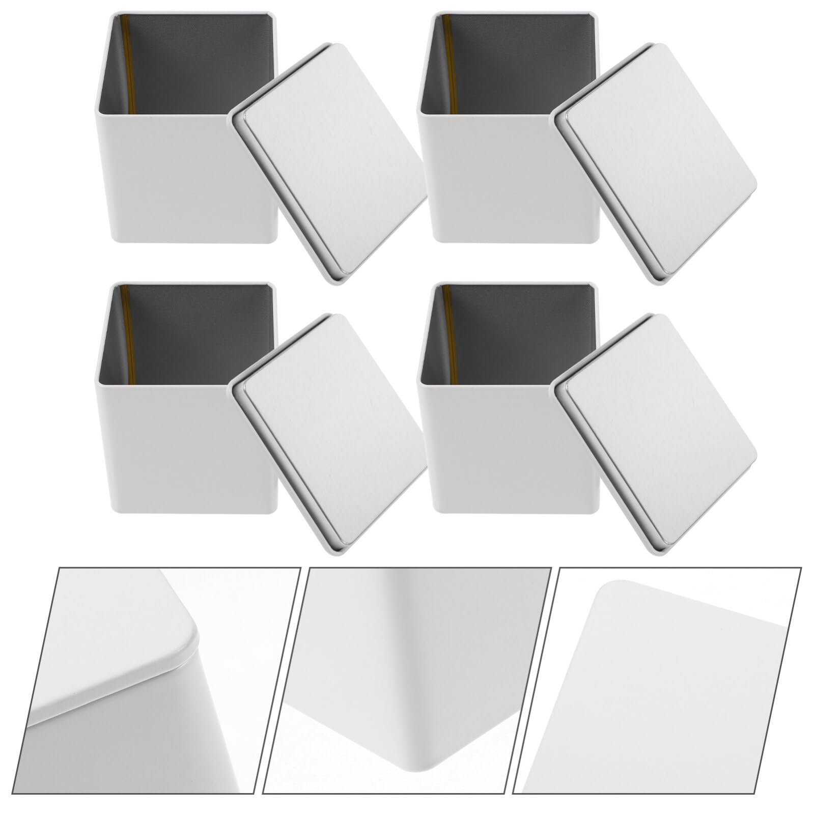 EXCEART 4pcs Metal Tea and Tin Set Airtight Square Canisters with Lids Containers for Coffee Loose Tea Candy or Spices Seasoning Storage White