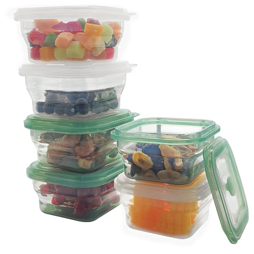 KVK Silicone Collapsible Food Storage Containers with Silicone Airtight Lids BPA Free - Stacking Small Storage Containers for Snacks Fruits Microwave Freezer Safe - 14oz 6pcs Clear&Pastel Green