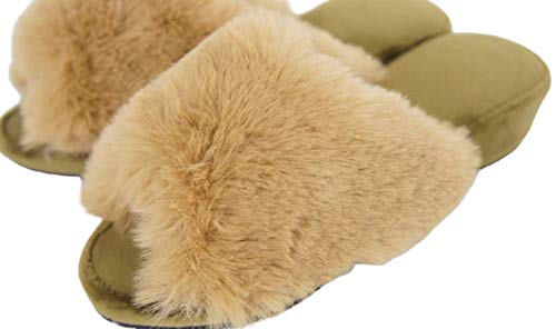 Elegant Interior 71029SP-BR Fur Slippers with 1.6-inch (4 cm) Heel, Brown, M Size