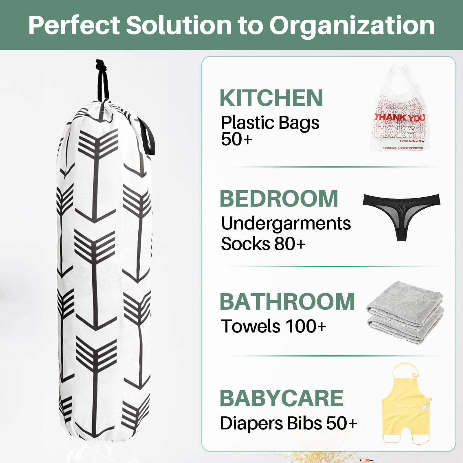 TOGETRUE Plastic Bag Holder, Wall Mount Large Grocery Bag Holder for Plastic Bags Storage, Lightweight Shopping Bags Carrier Dispensers with Hanging Loop for Farmhouse Home Kitchen Decor (White)