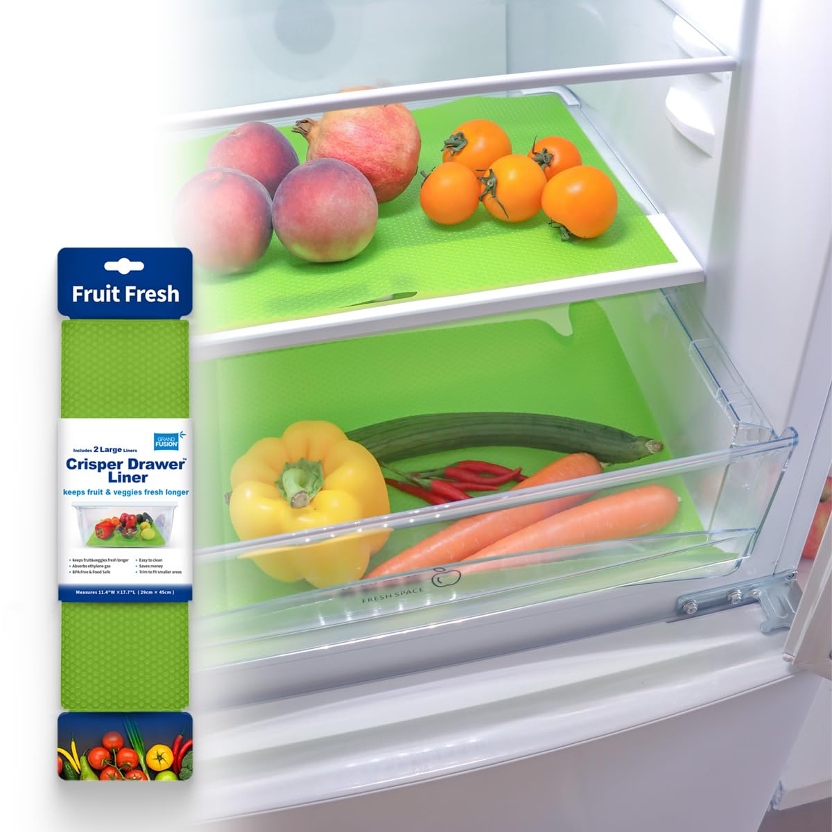 Grand Fusion Fresh Fruits Refrigerator Drawer Liner, Fridge Liners, Keep Your Produce Fresh and Juicy, Easy-to-Clean, Green, Pack of 4