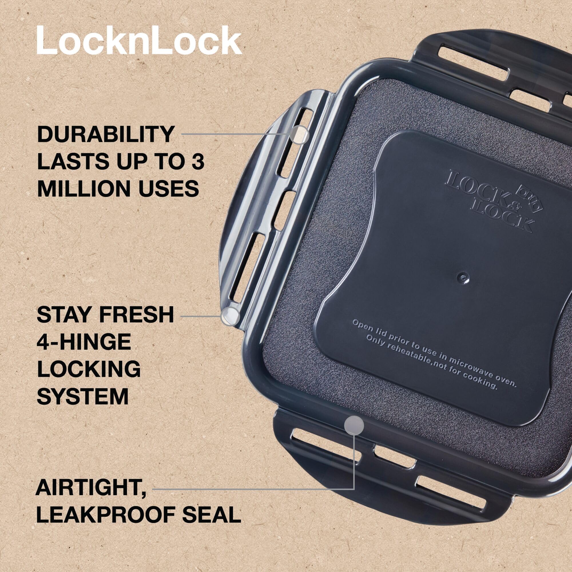 LocknLock Eco Square Food Containers with Lids Set of 5 - Plastic Airtight & Watertight Food Storage Containers, BPA Free & Dishwasher Safe, 5 x 870ml