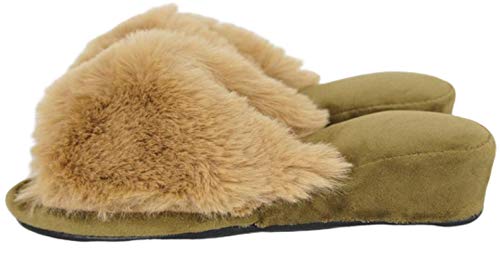 Elegant Interior 71029SP-BR Fur Slippers with 1.6-inch (4 cm) Heel, Brown, M Size