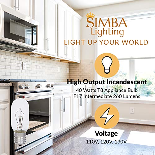 Simba Lighting Microwave Appliance Light Bulb T8 40W (6 Pack) Incandescent with E17 Intermediate Screw Base for Ovens, Under Hood, Stove Top, Range, 110V 120V 125V 130V, Dimmable, 2700K Warm White