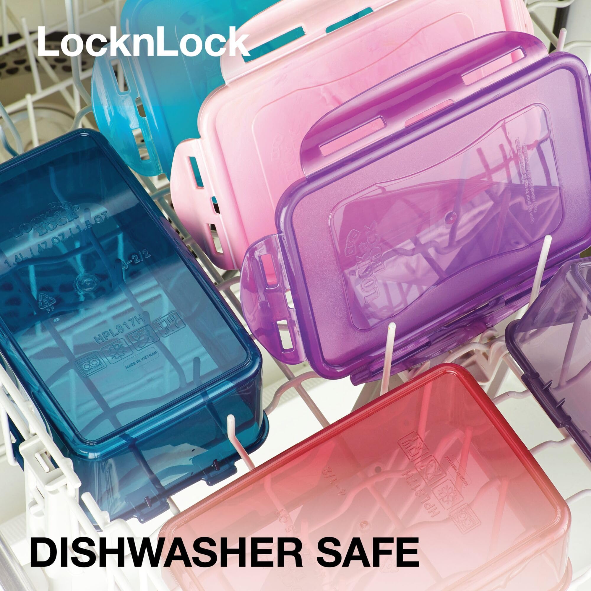 LocknLock Eco Square Food Containers with Lids Set of 5 - Plastic Airtight & Watertight Food Storage Containers, BPA Free & Dishwasher Safe, 5 x 870ml
