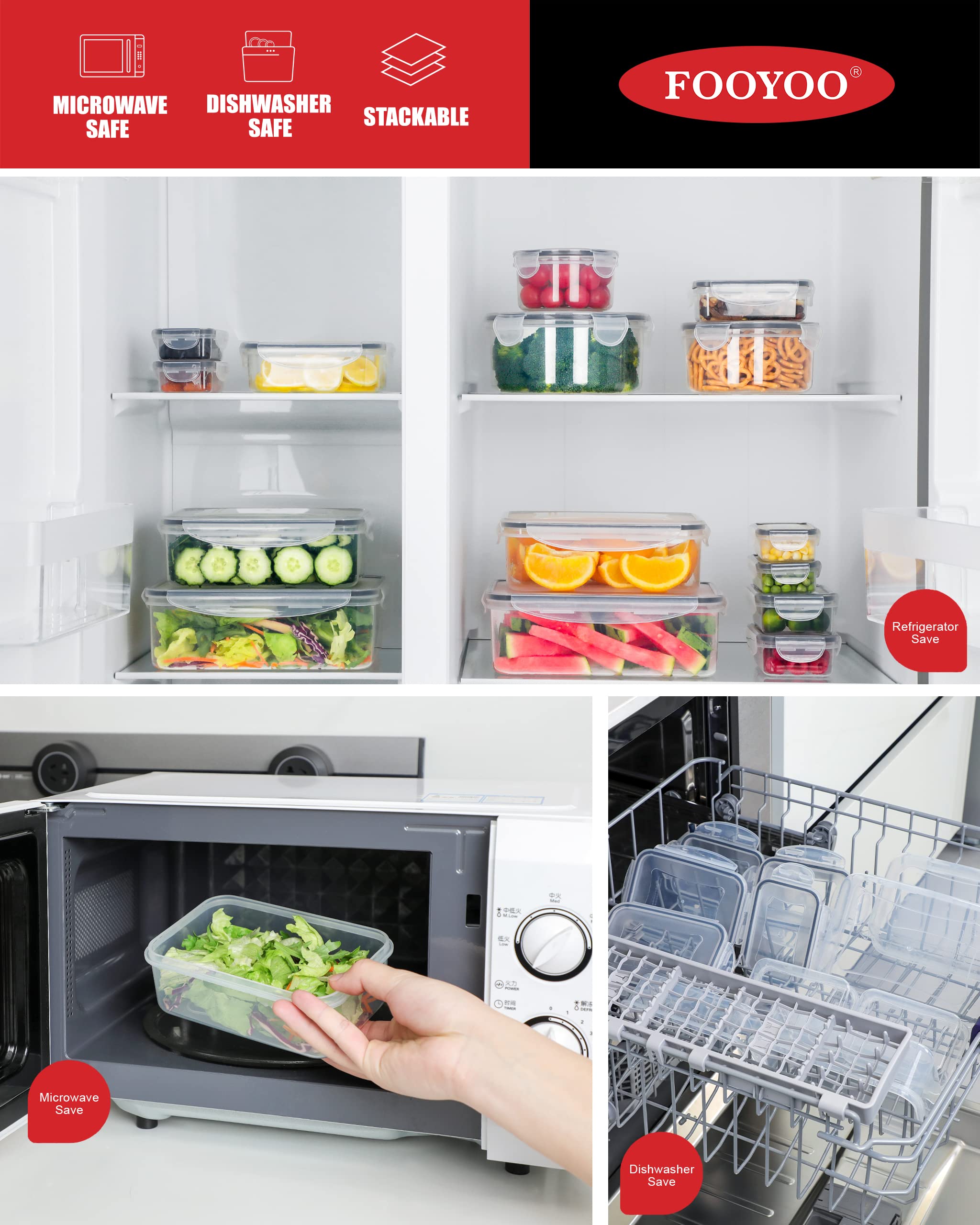 FOOYOO 56 Pcs Large Food Storage Containers Set with Lids (28 Containers & 28 Snap Lids) - Airtight Plastic Containers for Pantry & Kitchen Organization, BPA-Free, Leak-Proof with Labels & Pen