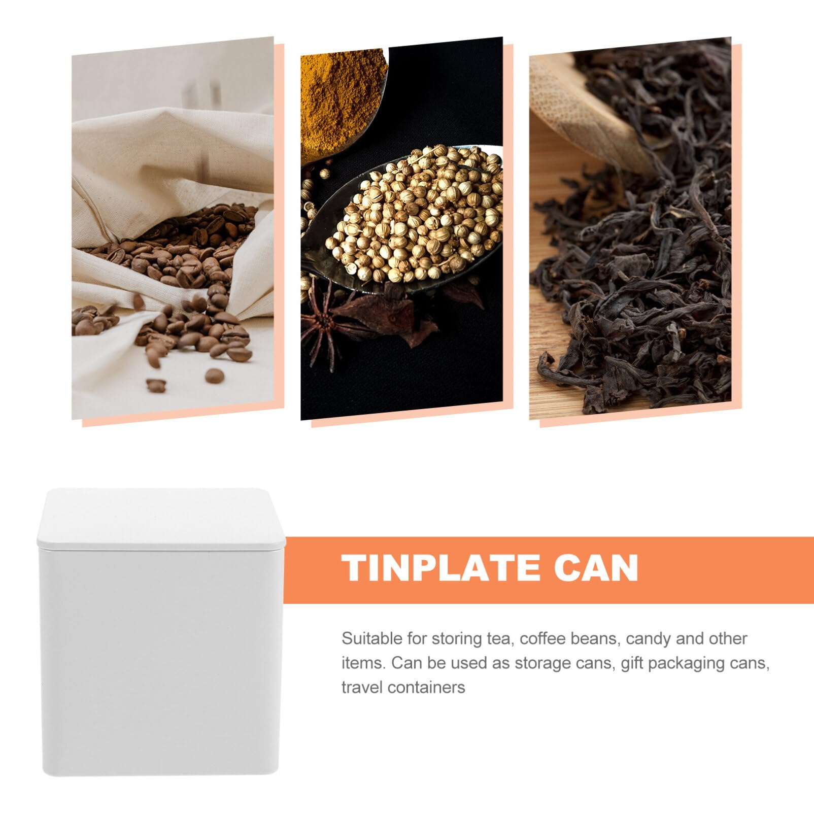 EXCEART 4pcs Metal Tea and Tin Set Airtight Square Canisters with Lids Containers for Coffee Loose Tea Candy or Spices Seasoning Storage White