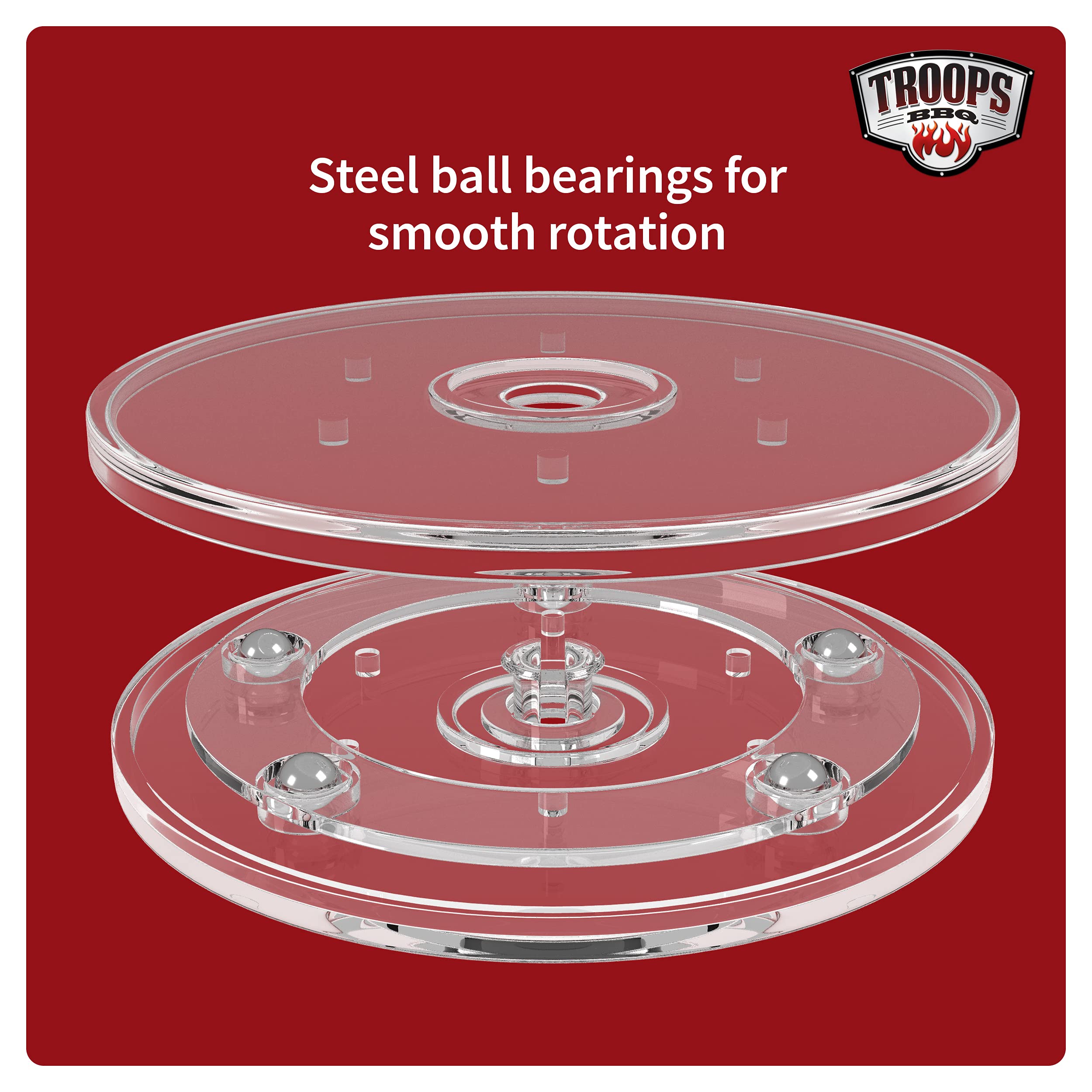 TROOPS BBQ 4” Lazy Susan Turntable Organizer for Table, Kitchen Countertop, Pantry, Cabinet, Spices, Makeup, TV, Rotating Swivel Base Clear Acrylic Plates, 20-lb Load Capacity, 1-Pack