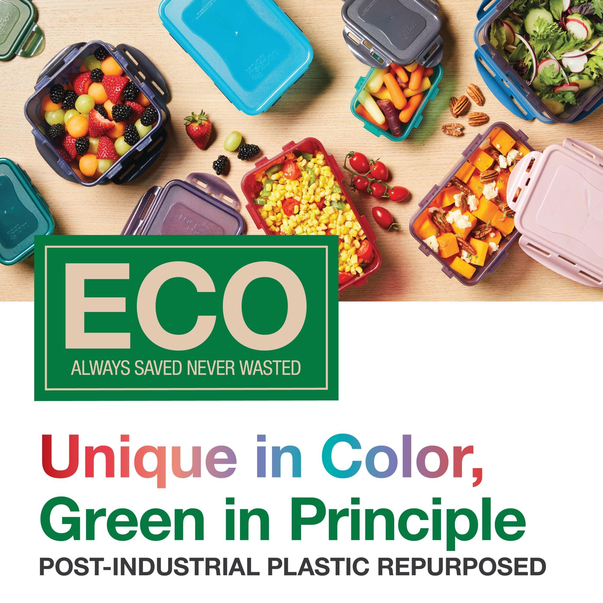 LocknLock Eco Square Food Containers with Lids Set of 5 - Plastic Airtight & Watertight Food Storage Containers, BPA Free & Dishwasher Safe, 5 x 870ml