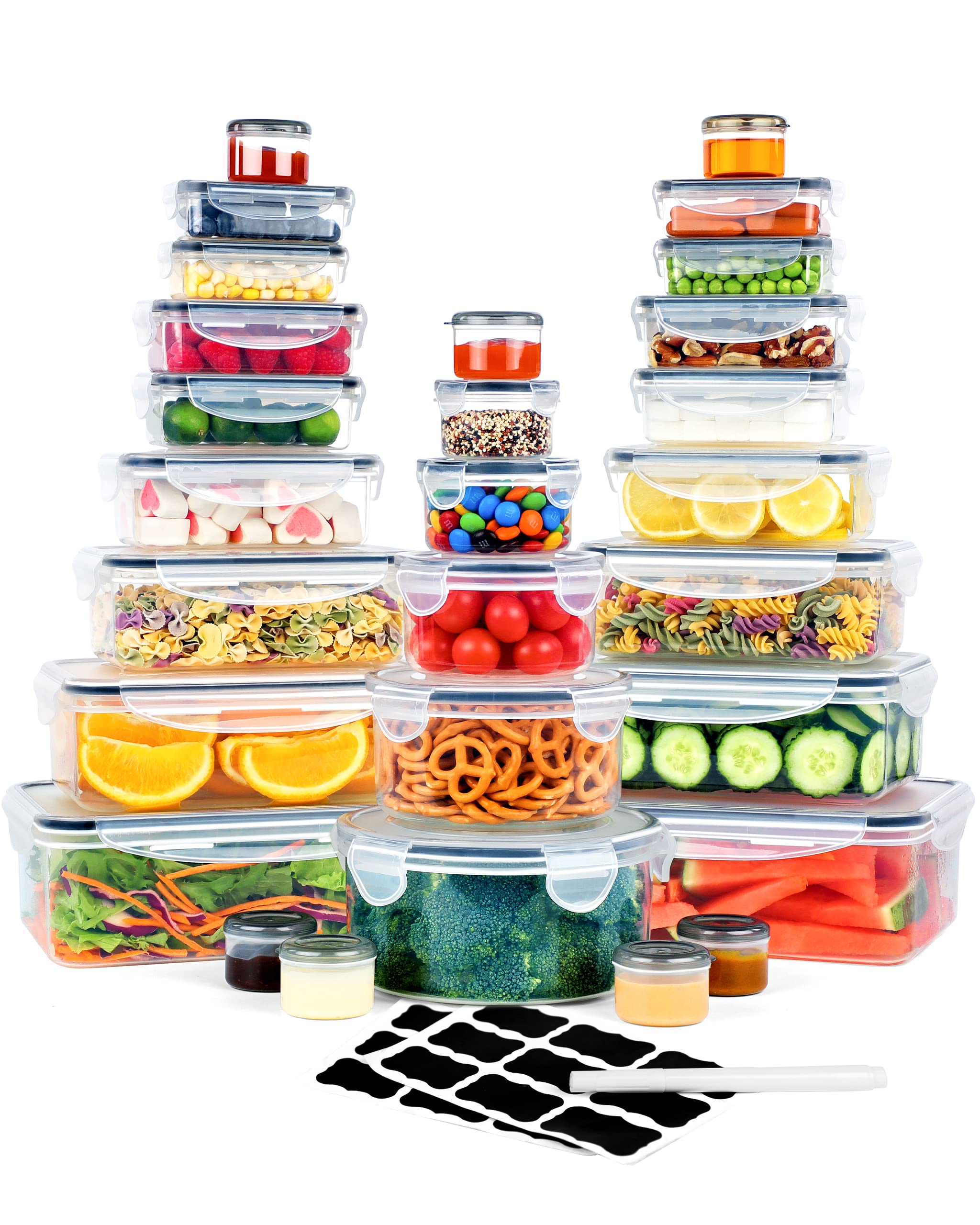 FOOYOO 56 Pcs Large Food Storage Containers Set with Lids (28 Containers & 28 Snap Lids) - Airtight Plastic Containers for Pantry & Kitchen Organization, BPA-Free, Leak-Proof with Labels & Pen