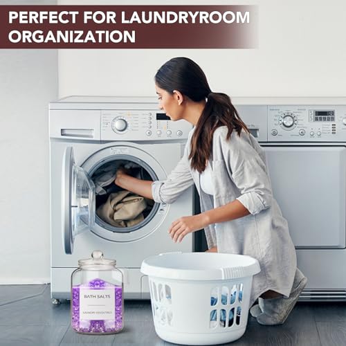 XPCARE Glass Jars for Laundry Room Organization Jars 0.5 Half Gallon Laundry Storage Glass Containers with Labels Organization with Lid for Laundry Detergent Laundry Pods Container, 2 Jars