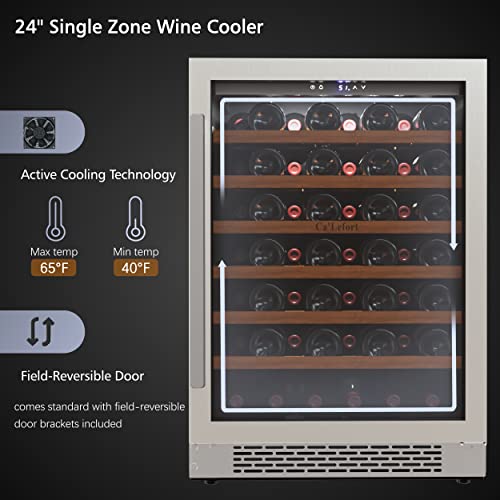Ca'Lefort 24 Inch Wine Cooler, 54 Bottle Wine Fridge Single Zone with Modern Touch Intelligent Digital 40°-65°F Low Noise, Wine Cooler Refrigerator Built in or Freestanding for Home Kitchen