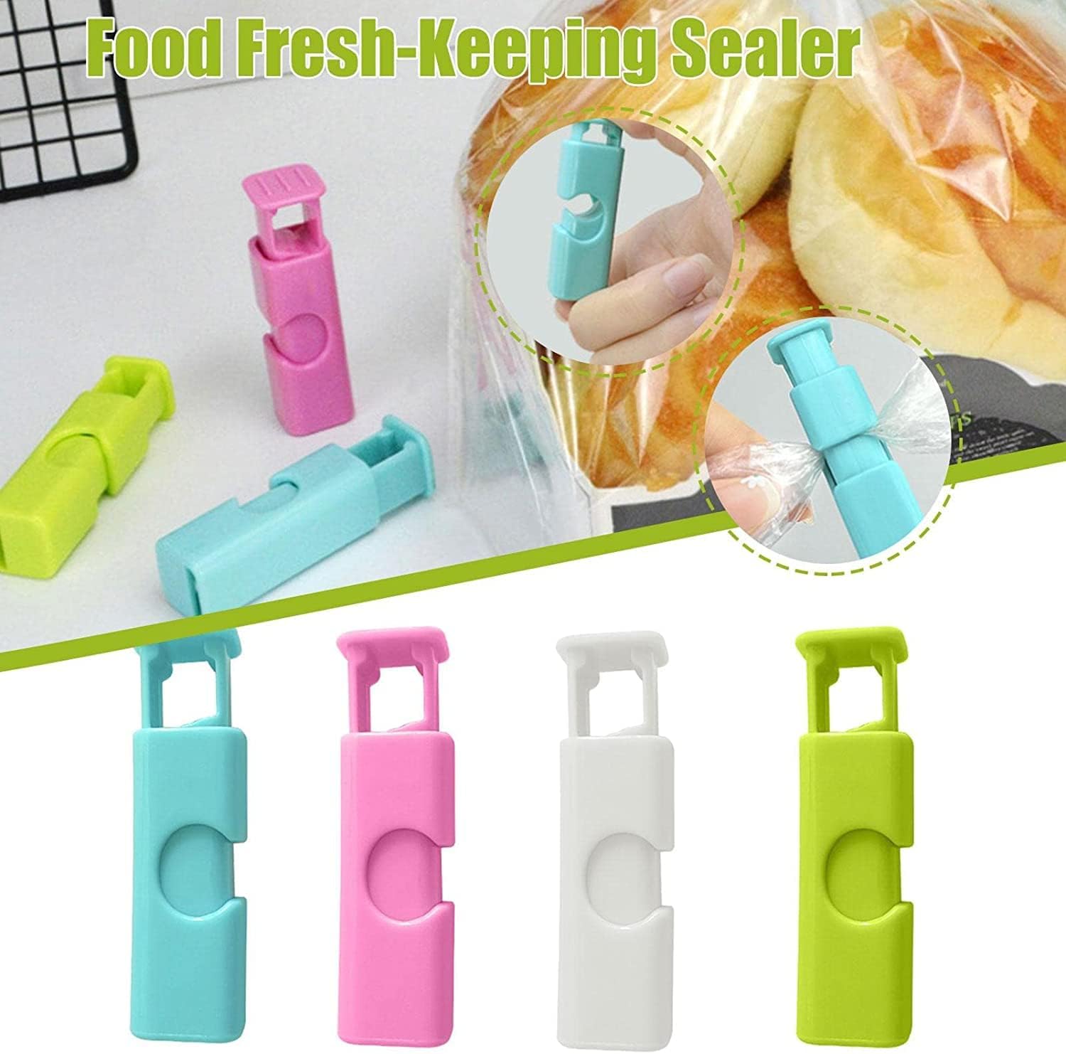 8pcs Bread Bag Seal Clip Squeeze and Lock Bread Bag Clips for Food Storage, Fresh-Keeping Sealing Clip Reusable Easy Squeeze & Lock for Snack Food Bread Bag, Plastic Bag Clip Strong Moistures-Proof