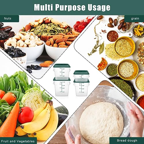 Kigley 4 Pcs Food Storage Containers with Lids Set 2 Qt 4 Qt 6 Qt 7.5 Qt Clear Square Commercial Food Storage Container with Scale Handle for Home Restaurant Kitchen Food Prep(Green)