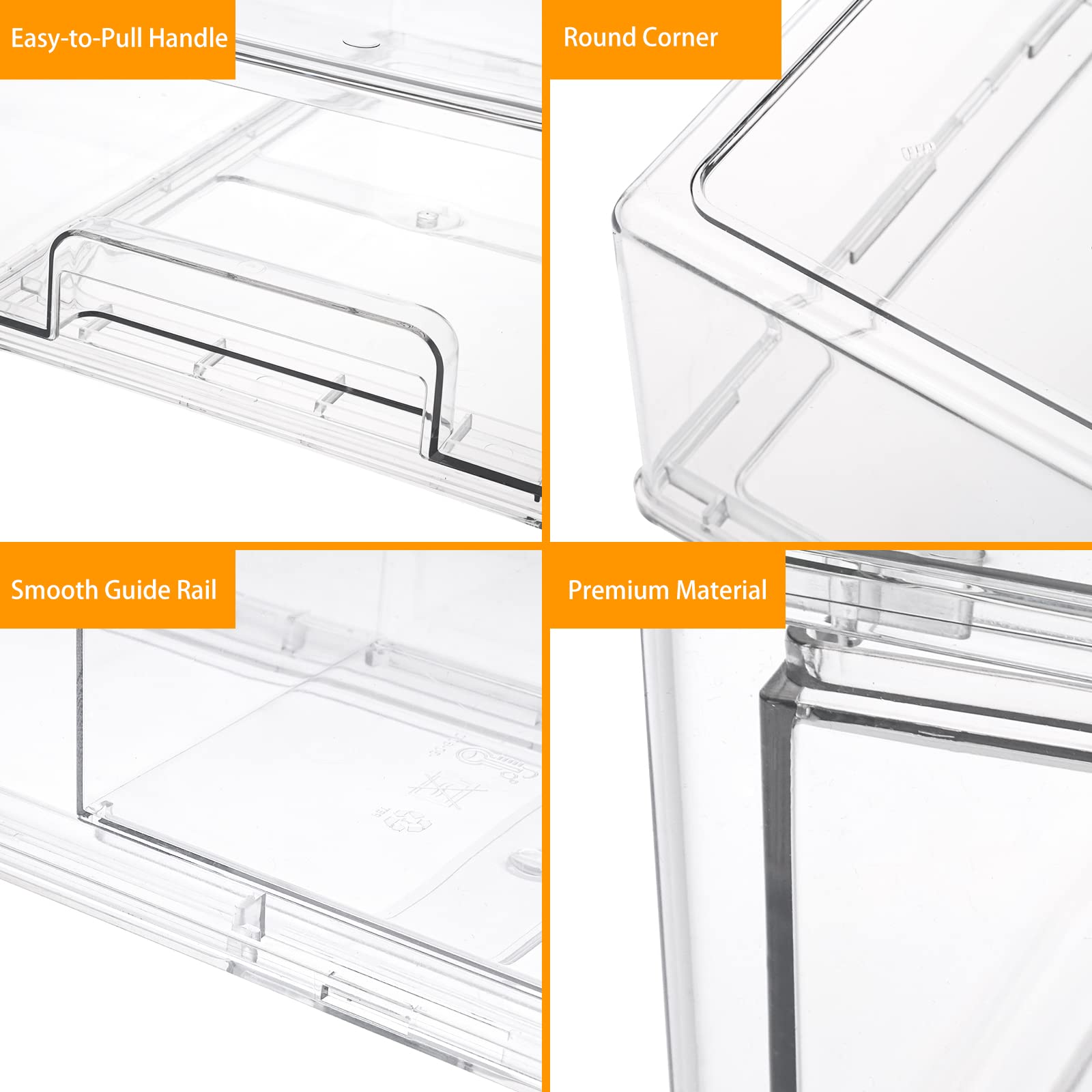 Moretoes 2 Pack Fridge Organizer Bins, Fridge Drawer Organizer Stackable Pull Out Storage Bins for Storage Clear for Food, Drinks, Vegetable Storage, Medium