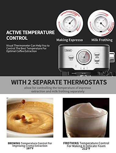 Gevi Espresso Machine 15 Bar Pump Pressure, Cappuccino Coffee Maker with Milk Foaming Steam Wand for Latte, Mocha, Cappuccino, 1.5L Water Tank, 1100W, Black1
