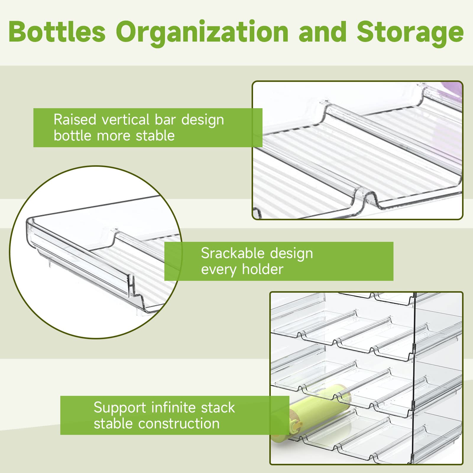 ZIJUND Water Bottle Organizer for Cabinet, 3 Pack Stackable Plastic Countertop Water Bottle Holder, Wine Racks for Kitchen Pantry Organization and Storage, Holds 12 Bottles