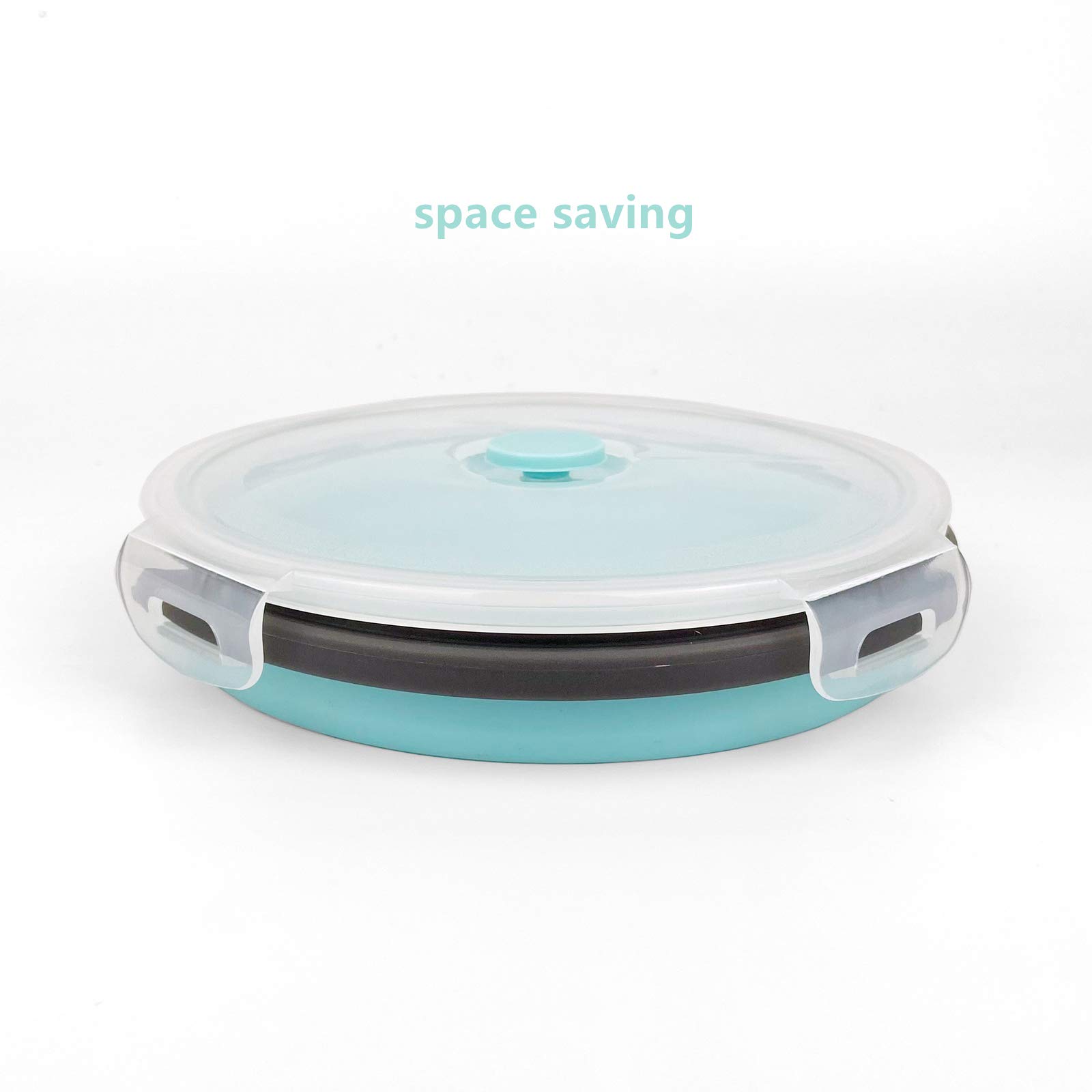 CARTINTS Blue Collapsible Bowls Silicone Food Storage Containers Silicone Camping Bowls with Airtight Lids, Microwave and Freezer Safe, Set of 4