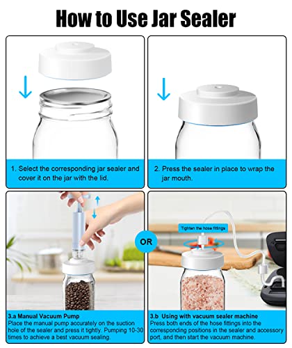VICHYIE Jar Sealer for FoodSaver Vacuum Sealer, Jar Vacuum Sealing Kit with Accessory Hose and Portable Manual Vacuum Pump for Mason Jars with Wide and Regular Mouth