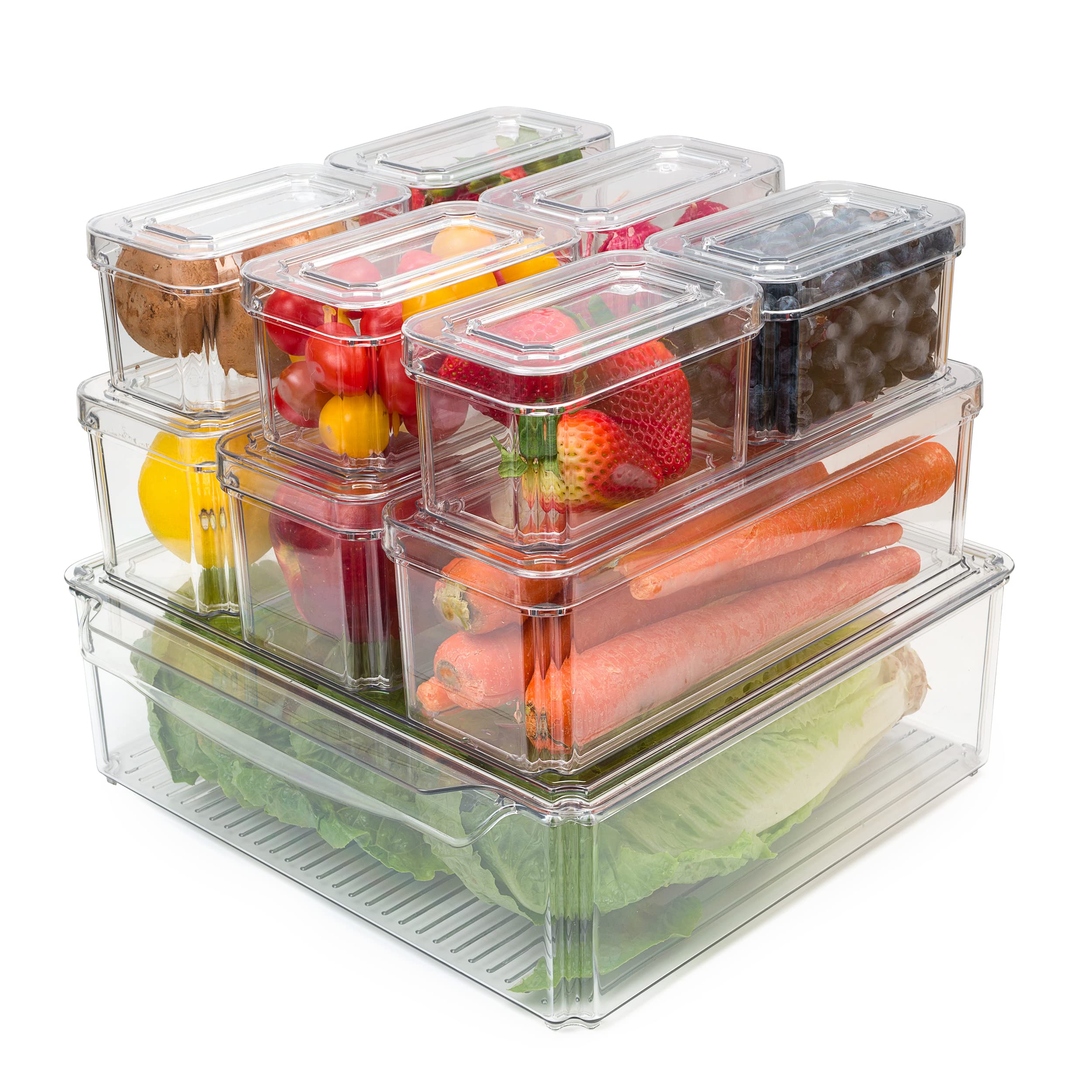 10 Pack Clear Refrigerator Organizer, Fruit and Veggie Clear System Organizer Plastic holder Containers for Food arrangement, Simplify organization for Refrigerator and Pantry
