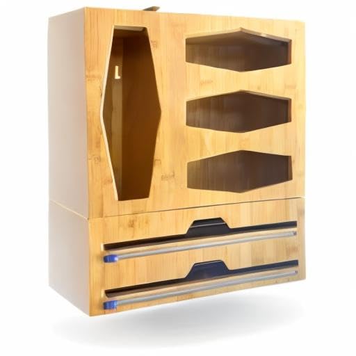 6 in1 Bamboo Ziplock Bag Organizer with Plastic Wrap Dispenser & Cutter β Compact drawer organizer for ziplock bags and foil β Ziplock Bag Storage Organizer for Gallon Quart Sandwich & Snack Bags (1)