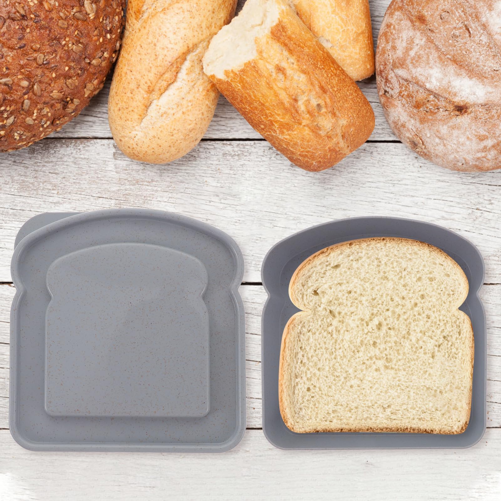 Ipetboom 4pcs Sandwich Containers Toast Shape Sandwich Box with Lid Food Storage Containers Lunch Containers for Meal Prep and Lunch Boxes - Grey, 5.1x4.8x1.6 Inch