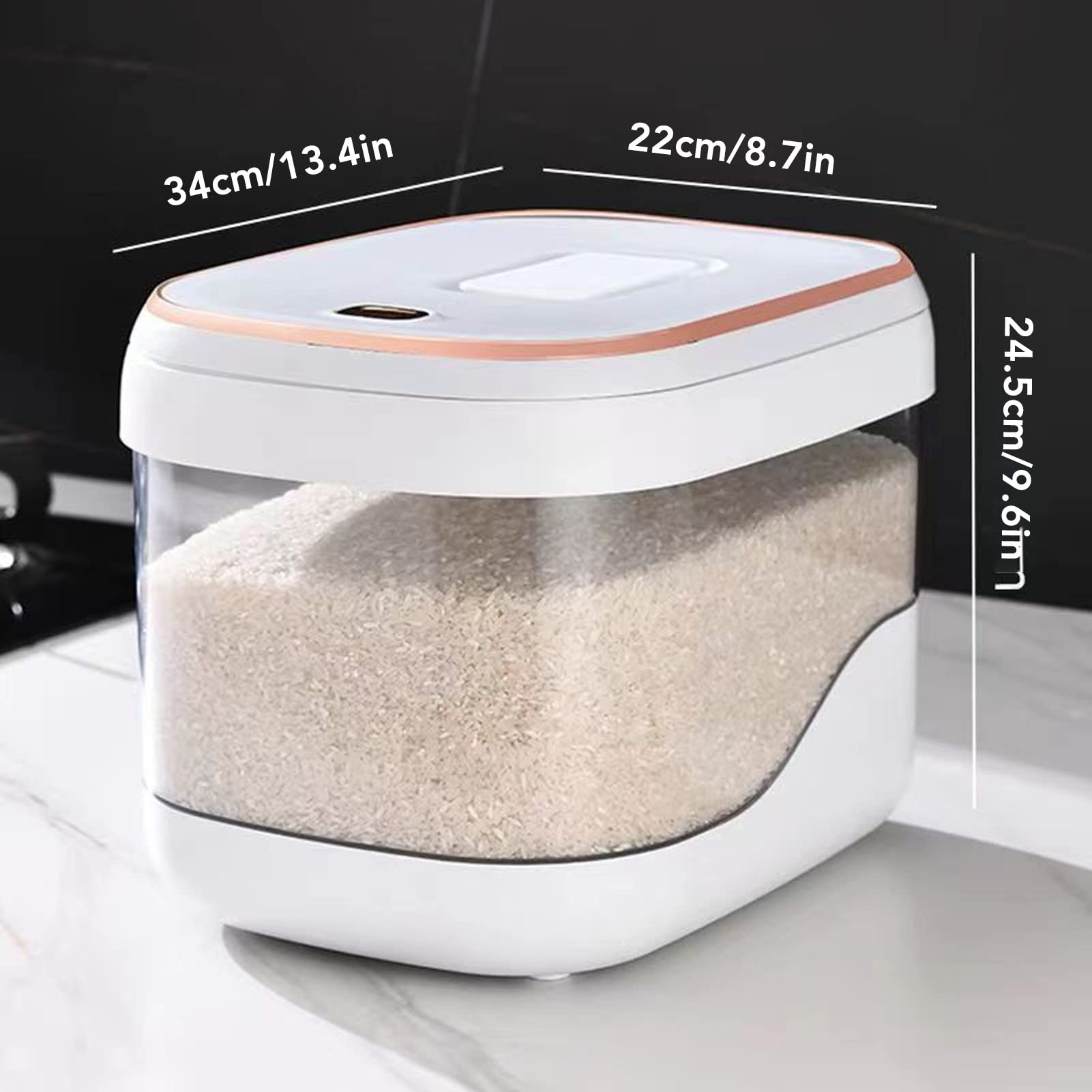 Grain Dispenser, Press Type Rice Bucket Large Capacity Rice Storage Container Dry Food Dispenser with Measuring Cup, Rice Holder Bin Rice Canister for Rice Cereal Flour Snacks (10KG)