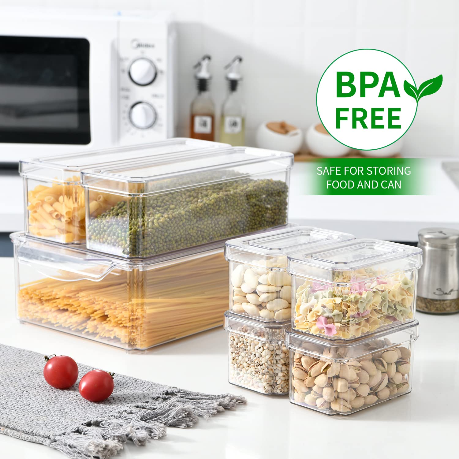 AionneWie 7-Piece Stackable Fridge Organizer Set - Clear Containers with Lids, Perfect for Organizing Vegetables, Fruits, Food, and Drinks