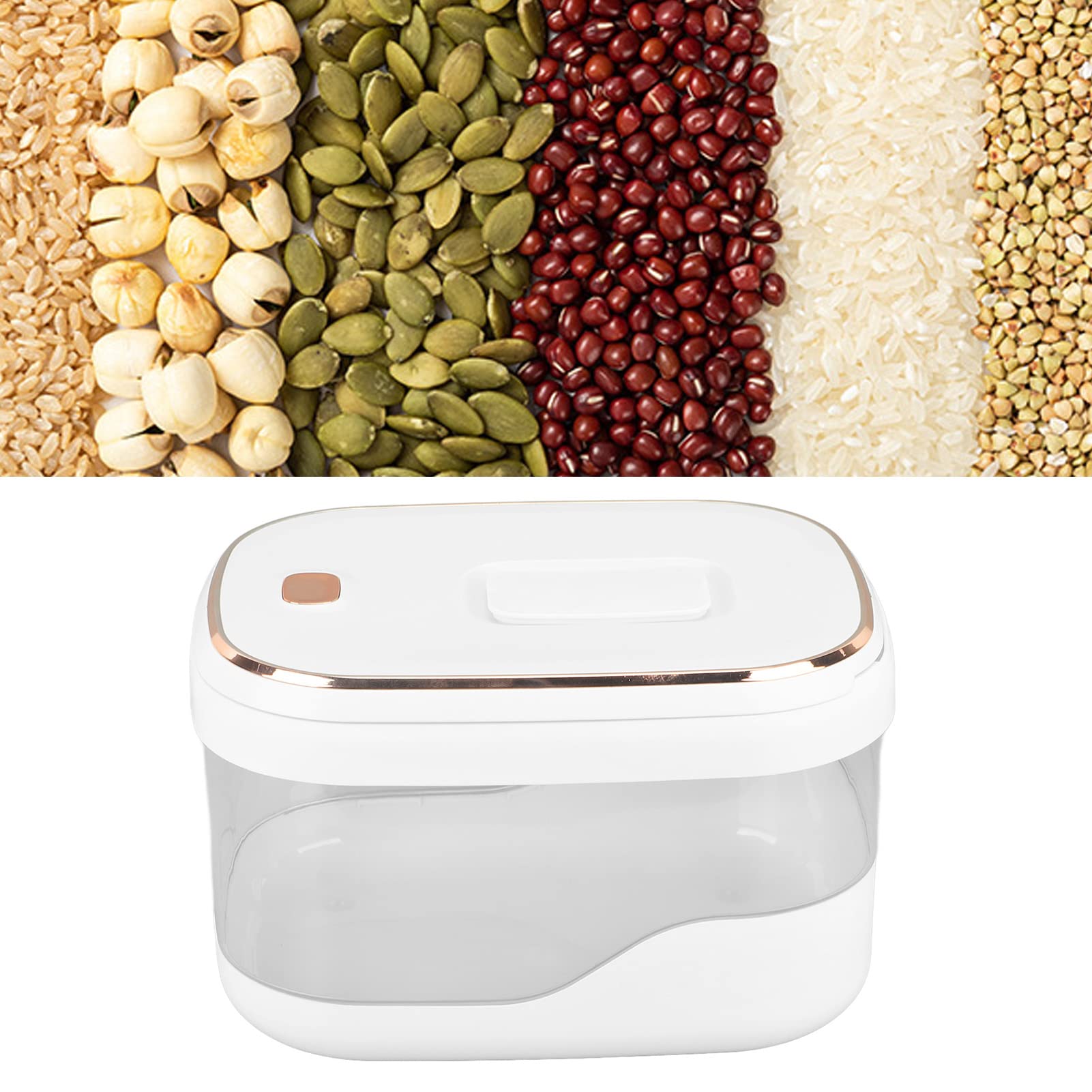 Grain Dispenser, Press Type Rice Bucket Large Capacity Rice Storage Container Dry Food Dispenser with Measuring Cup, Rice Holder Bin Rice Canister for Rice Cereal Flour Snacks (10KG)