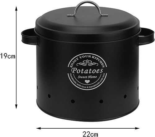 Easnea Potato, Onion & Garlic Kitchen Storage Canisters, Kitchen Vegetable Storage Tins, Rustic Farmhouse Containers, Kitchen Pantry Organizer Tin for Counter Home Kitchen (Black L)
