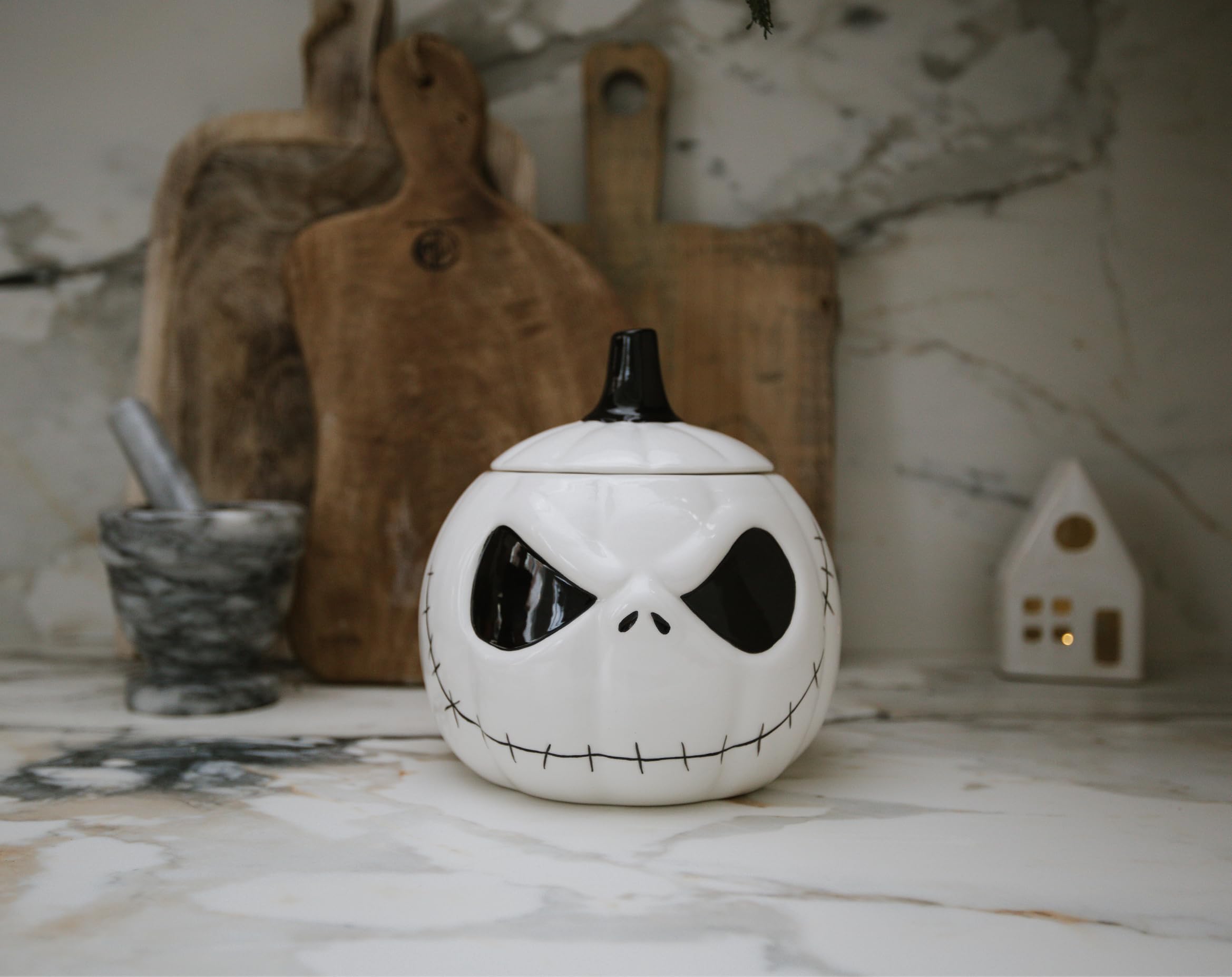 Disney Nightmare Before Christmas Jack Figural Cookie Jar or Candy Jar | Cute Ceramic Housewarming Gifts For Men and Women And Kids | Official Licensee | 1 Set